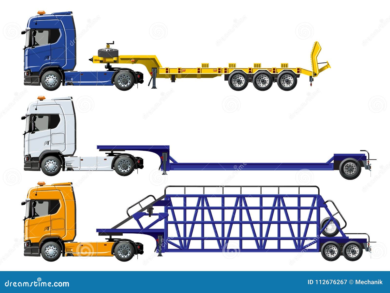 Trucks With Oversize And Overweight Trailers Vector Illustration ...