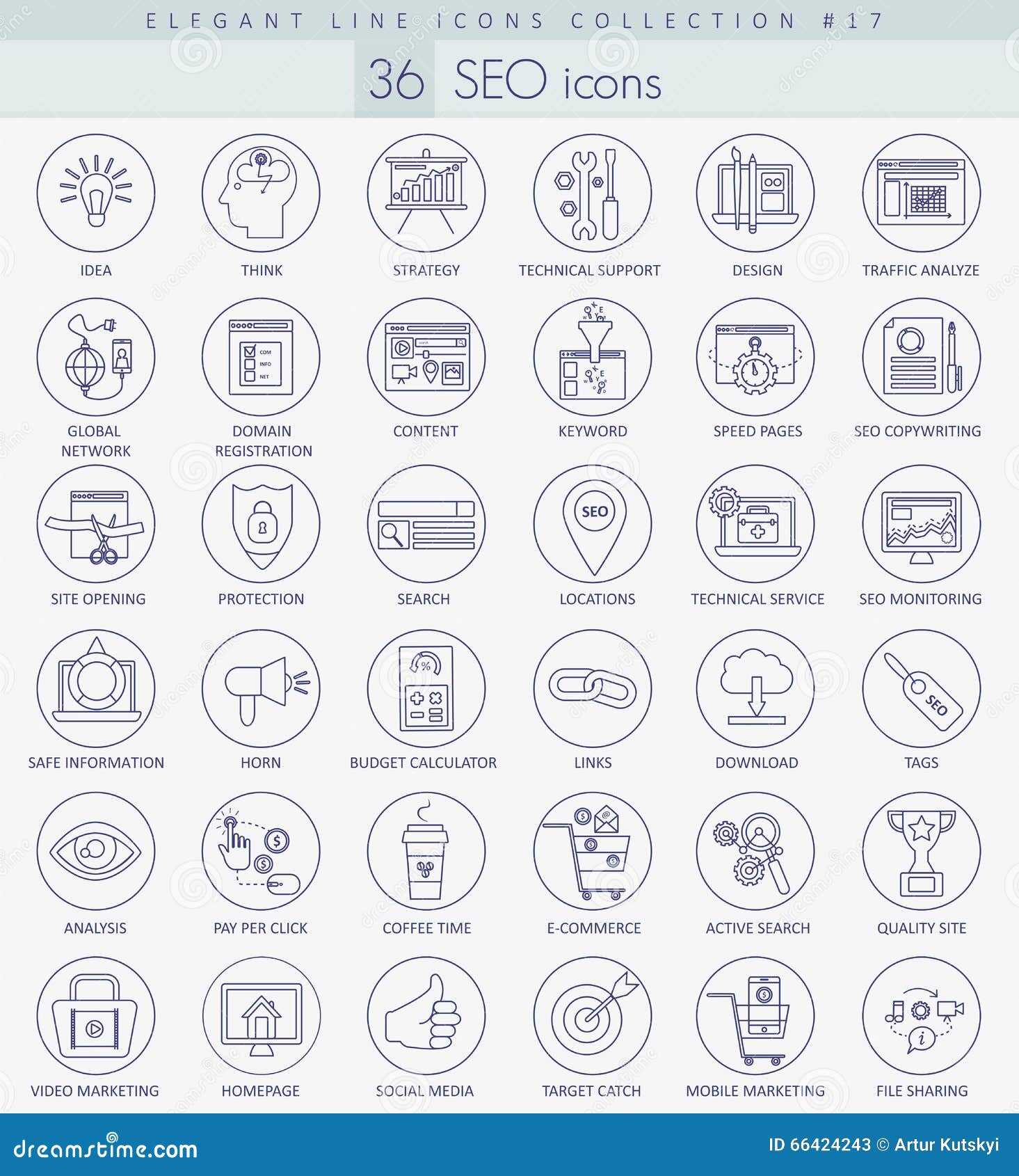 Vector SEO Outline Icon Set. Elegant Thin Line Style Design Stock ...