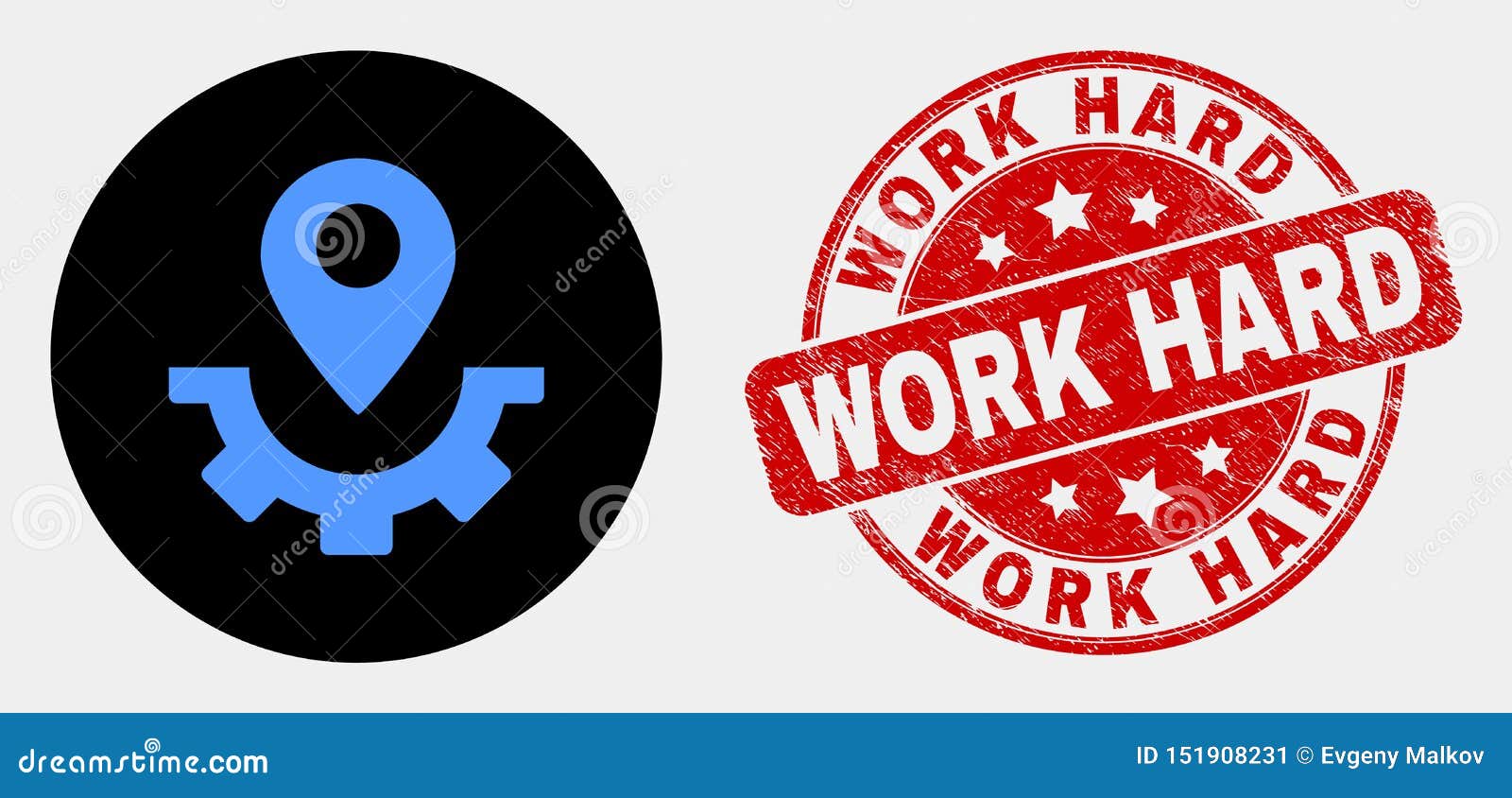 Vector Service Map Marker Icon and Grunge Work Hard Stamp Seal Stock ...