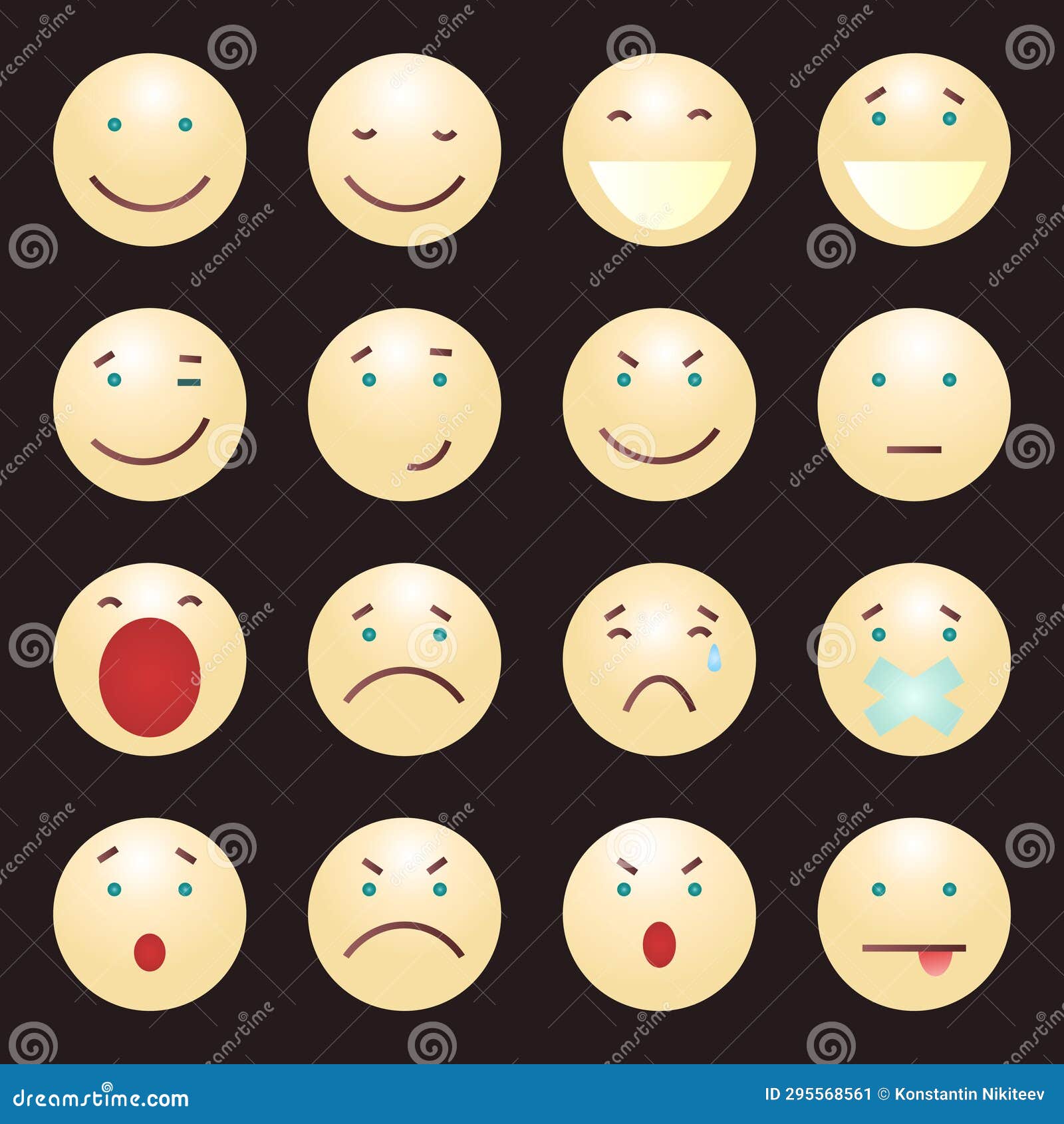 Vector Set of 16 Beige Emoticons on Dark Background Stock Vector ...