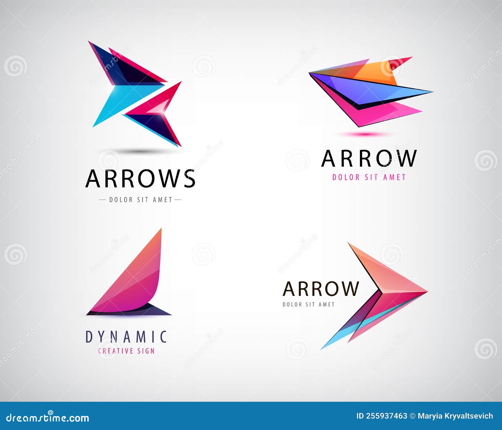 Vector Set of Abstract Arrows, Play Logos. Multicolor Crystal Pointer ...