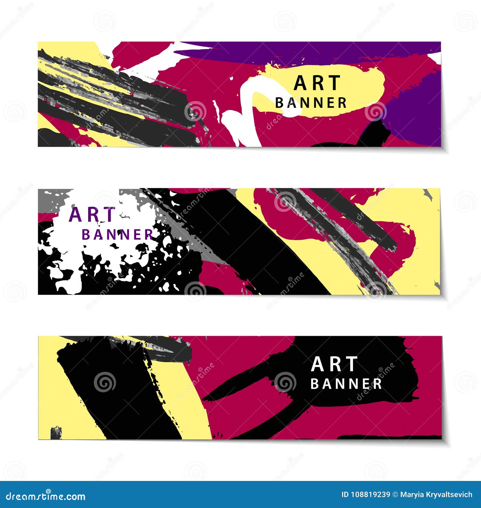 Vector Set of Abstract Artistic Painted Horizontal Banners. Stock ...