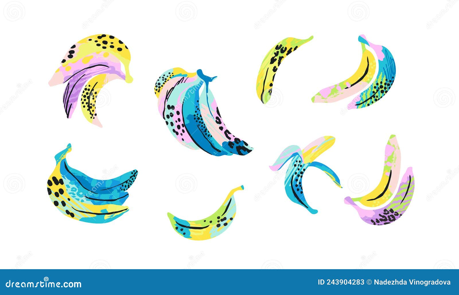 Vector Set of Abstract Bananas. Exotic Illustrations. Clipart, Isolated ...
