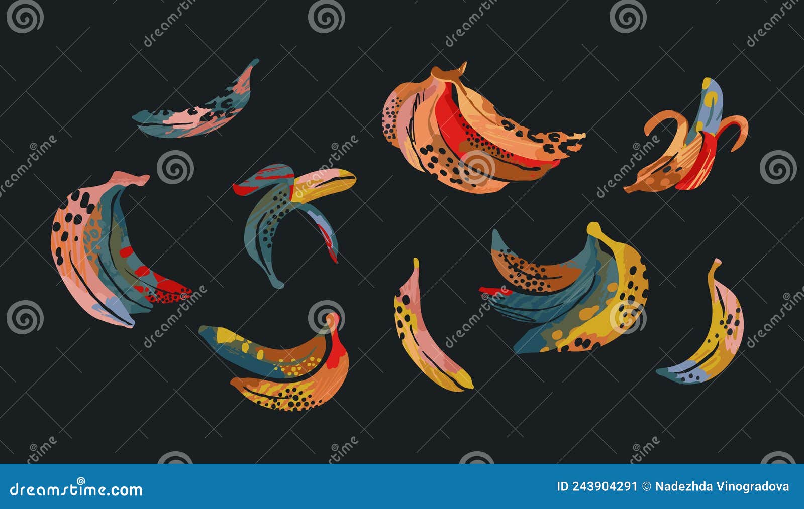 Vector Set of Abstract Bananas. Exotic Illustrations. Clipart, Isolated ...