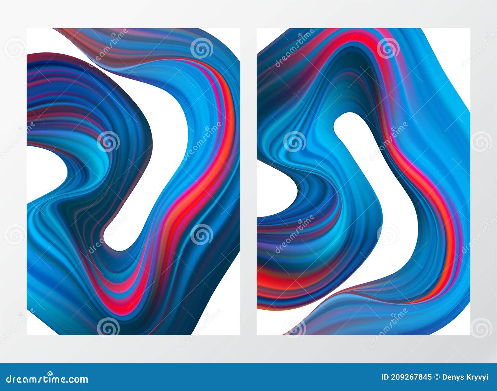 Vector Set of Abstract Blue Color Paint Flow Backgrounds. Modern Design ...