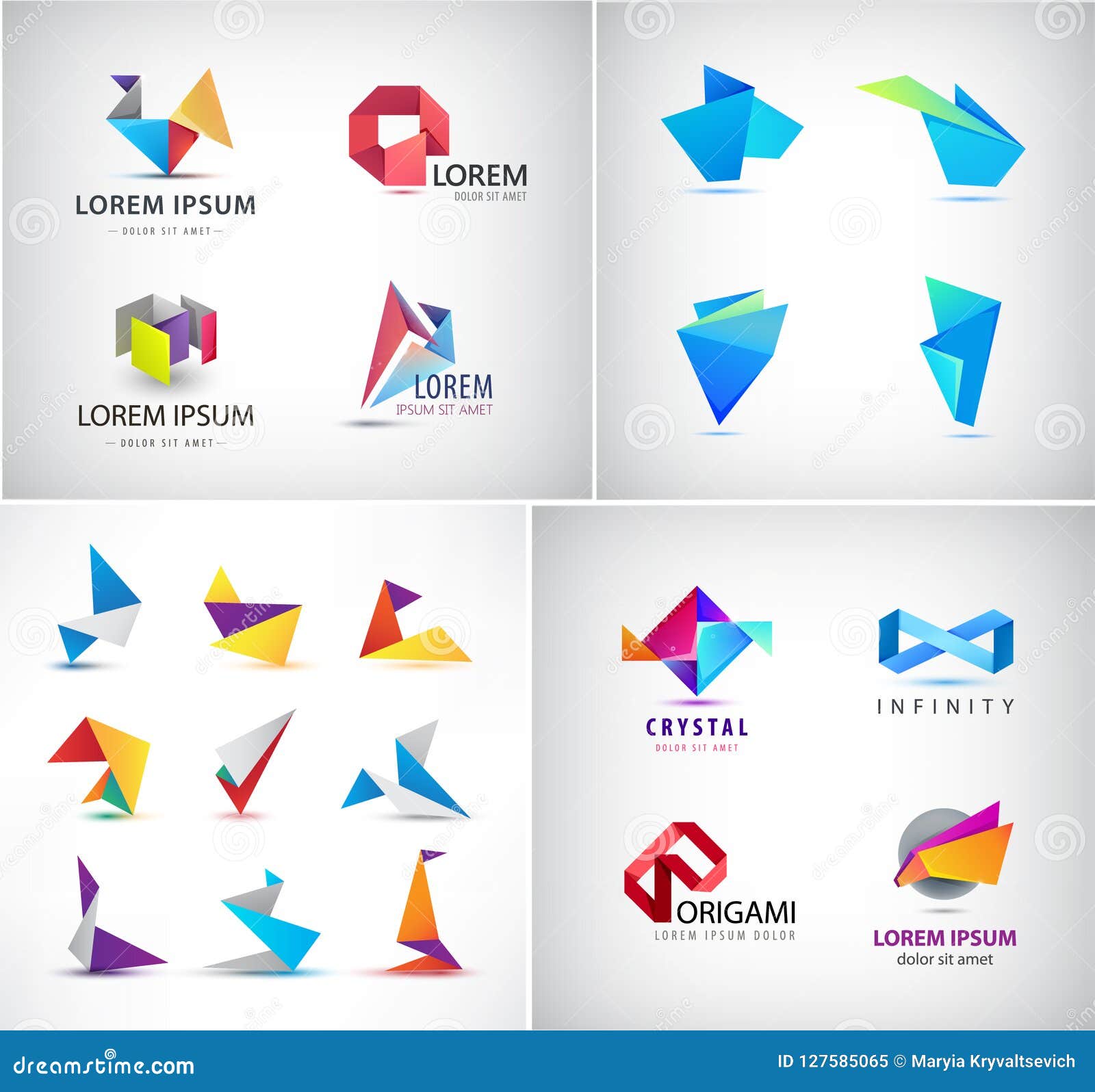 Vector Set of Abstract Blue Origami 3d Logos, Icons Stock Vector ...