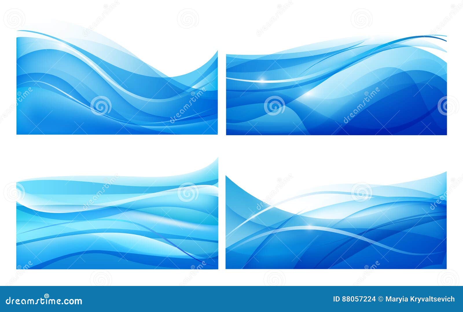 Vector Set of Abstract Blue Wavy Background. Water, Flow Stock Vector ...