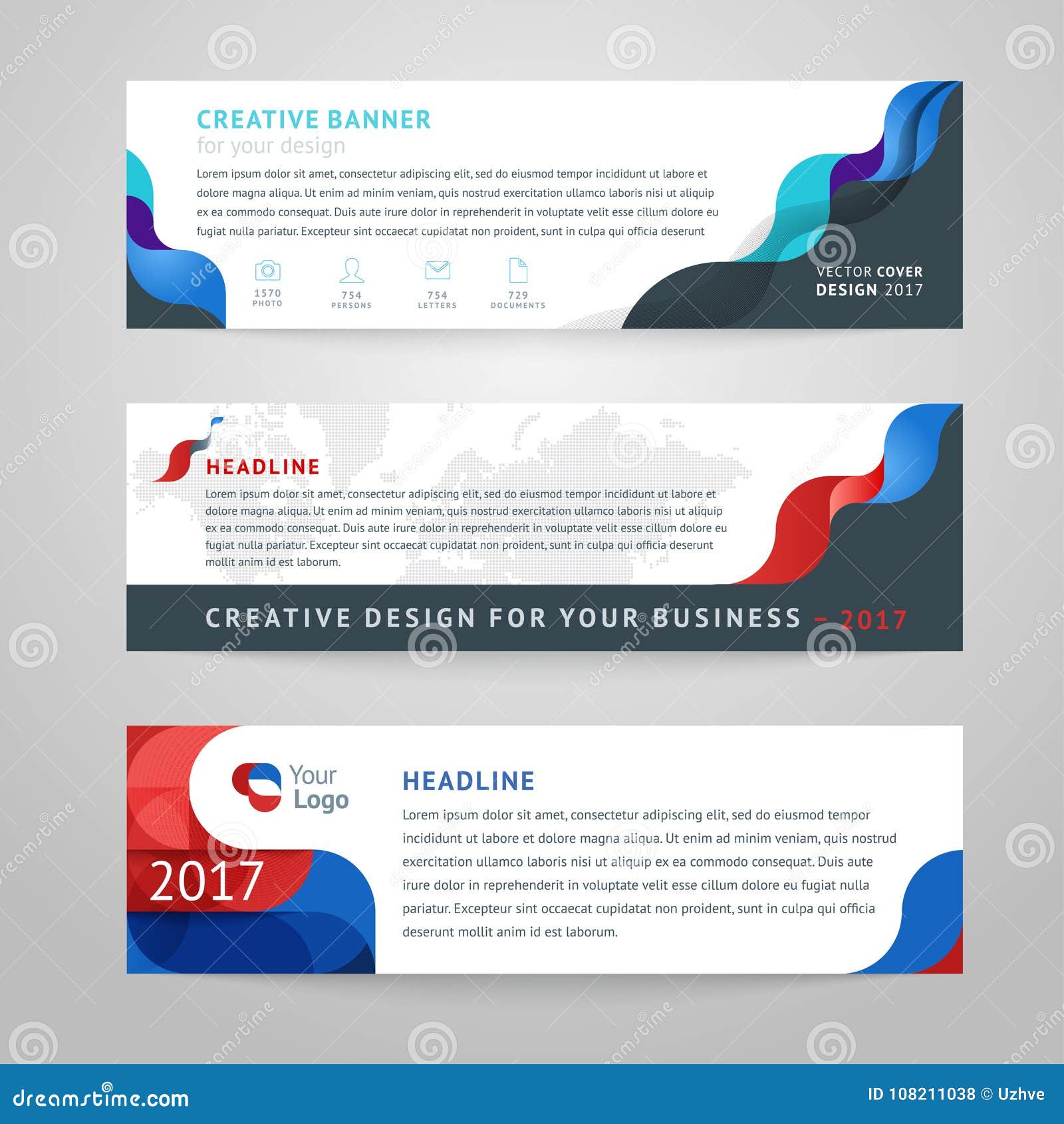 Vector Set of Abstract Design Templates Horizontal Banner Stock Vector ...