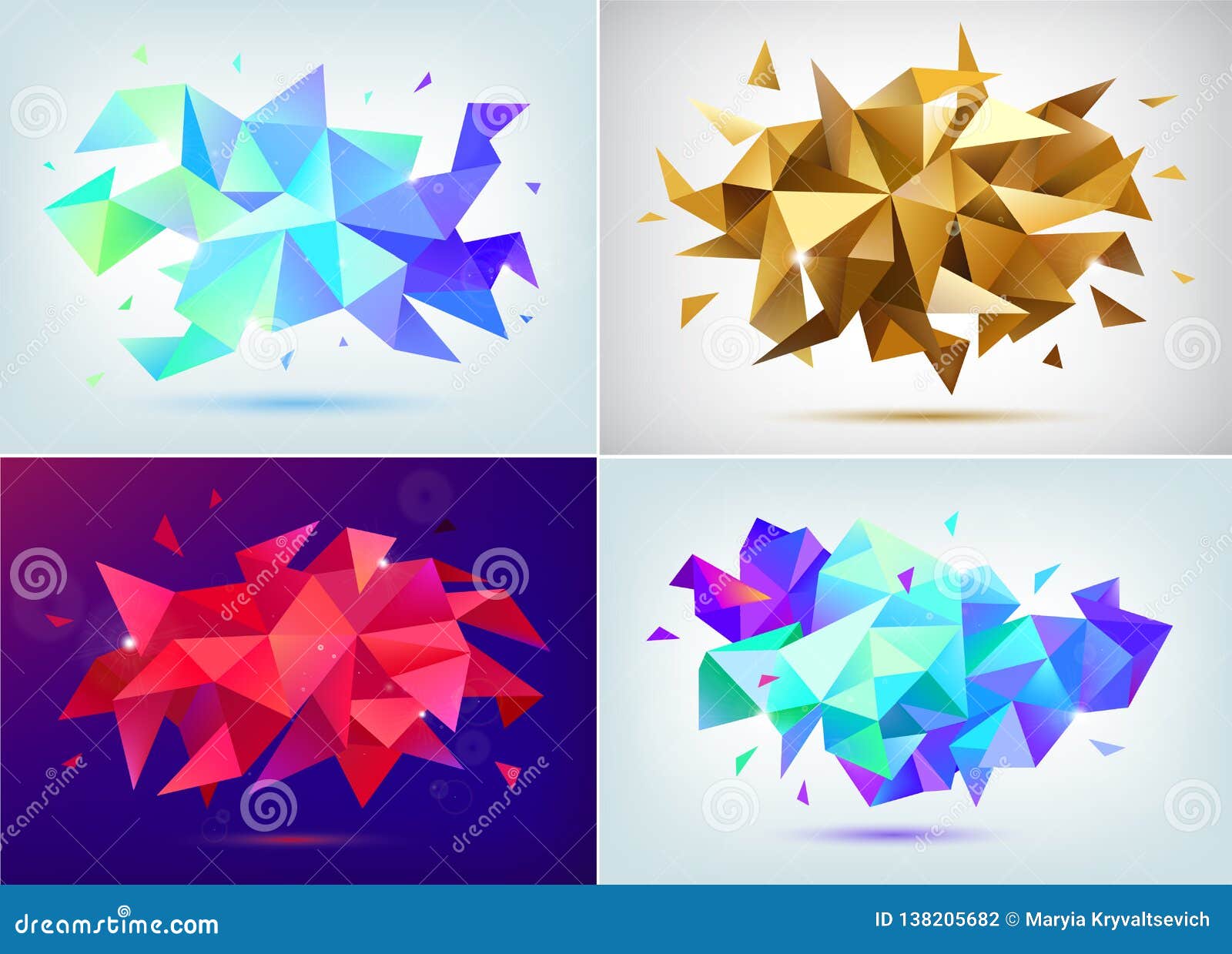 Vector Set of Abstract Facet 3d Shapes, Geometric Banners. Low Poly ...