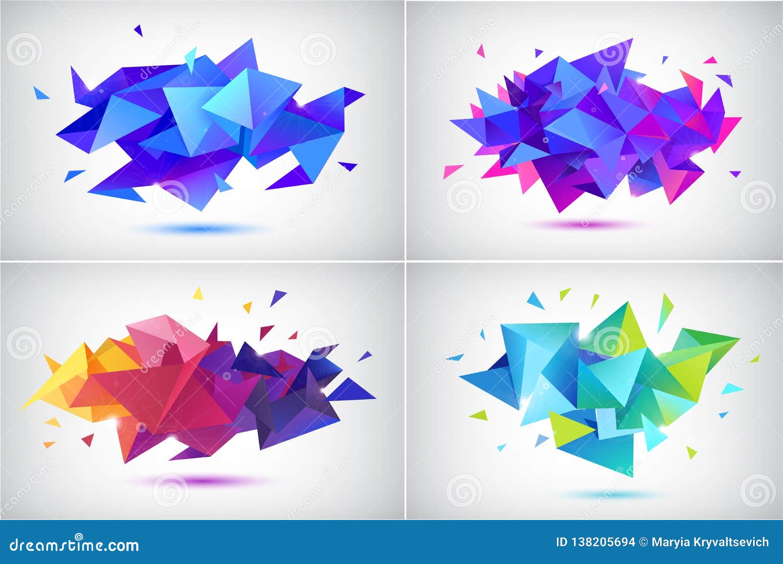 Vector Set of Abstract Facet 3d Shapes, Geometric Banners. Low Poly ...