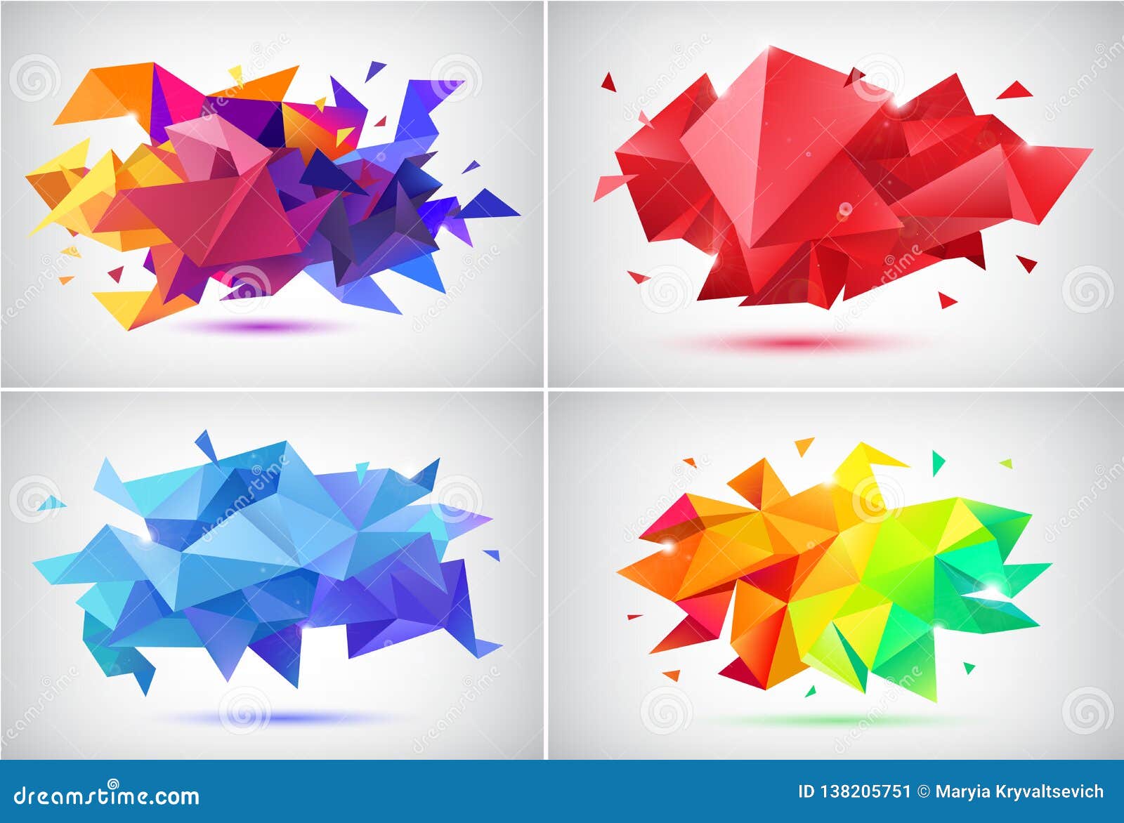 Vector Set of Abstract Facet 3d Shapes, Geometric Banners. Low Poly ...