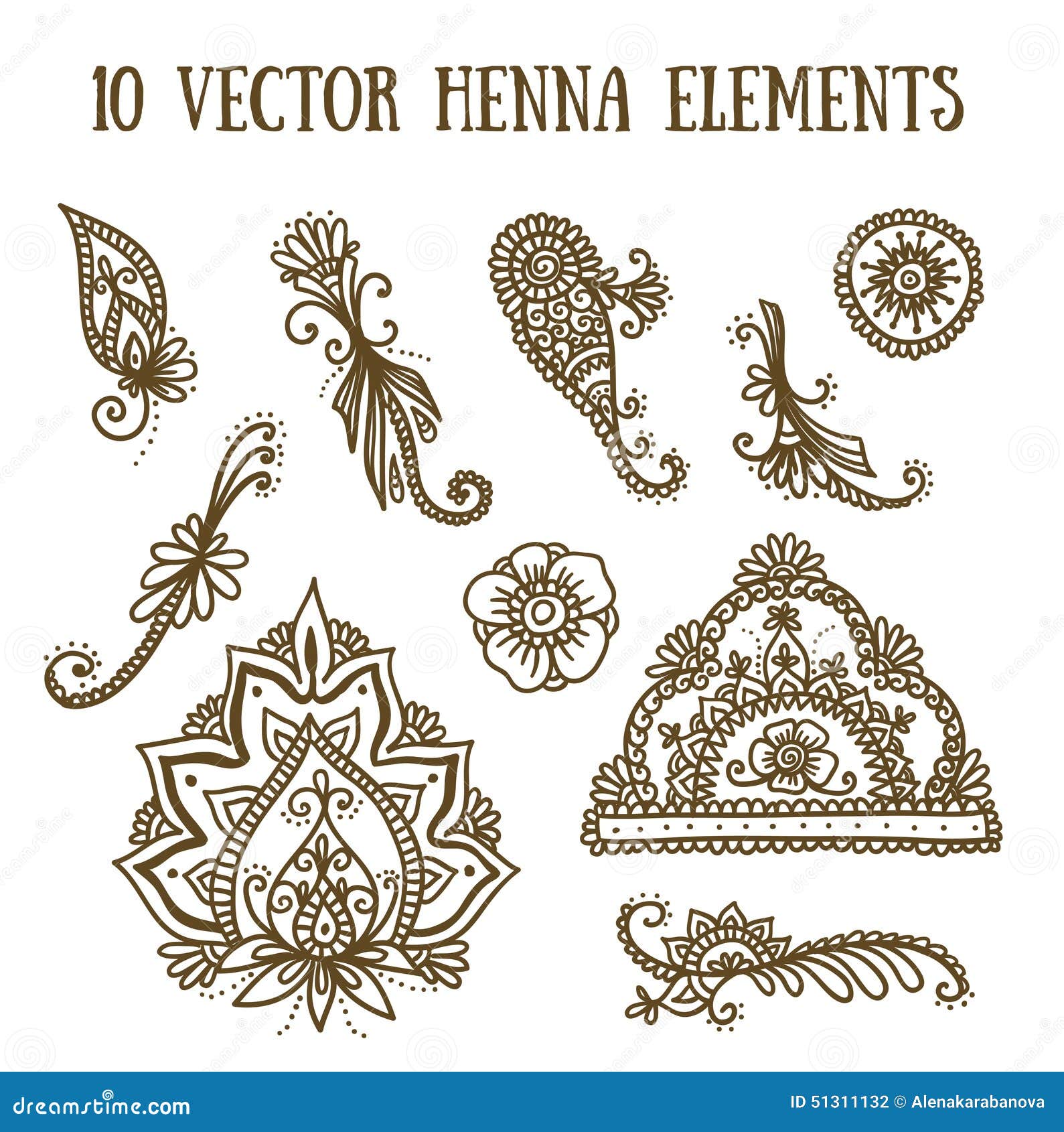 Vector Set with Abstract Floral Elements in Indian Style. Stock Vector ...