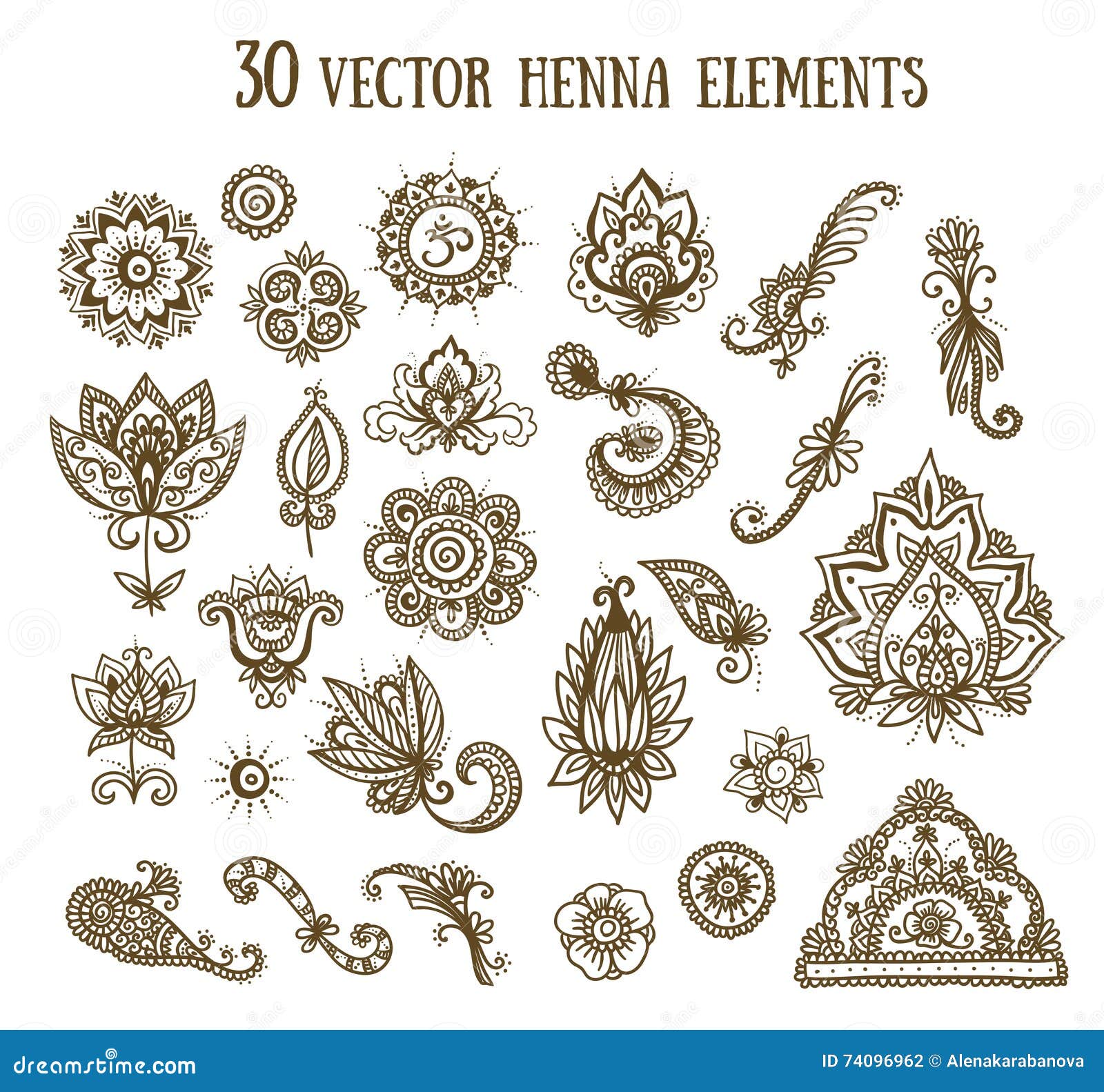 Vector Set with Abstract Floral Elements in Indian Style. Henna ...