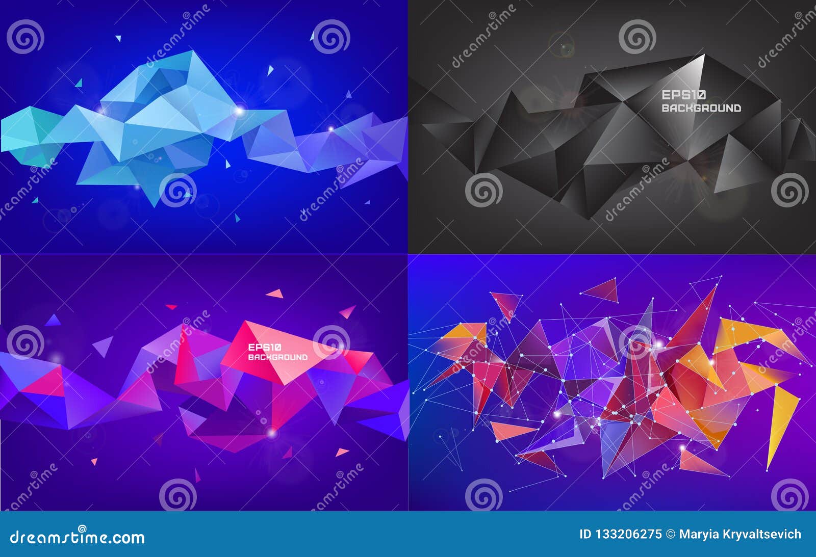 Vector Set of Abstract Geometric 3d Facet Shapes, Horizontal Banners ...