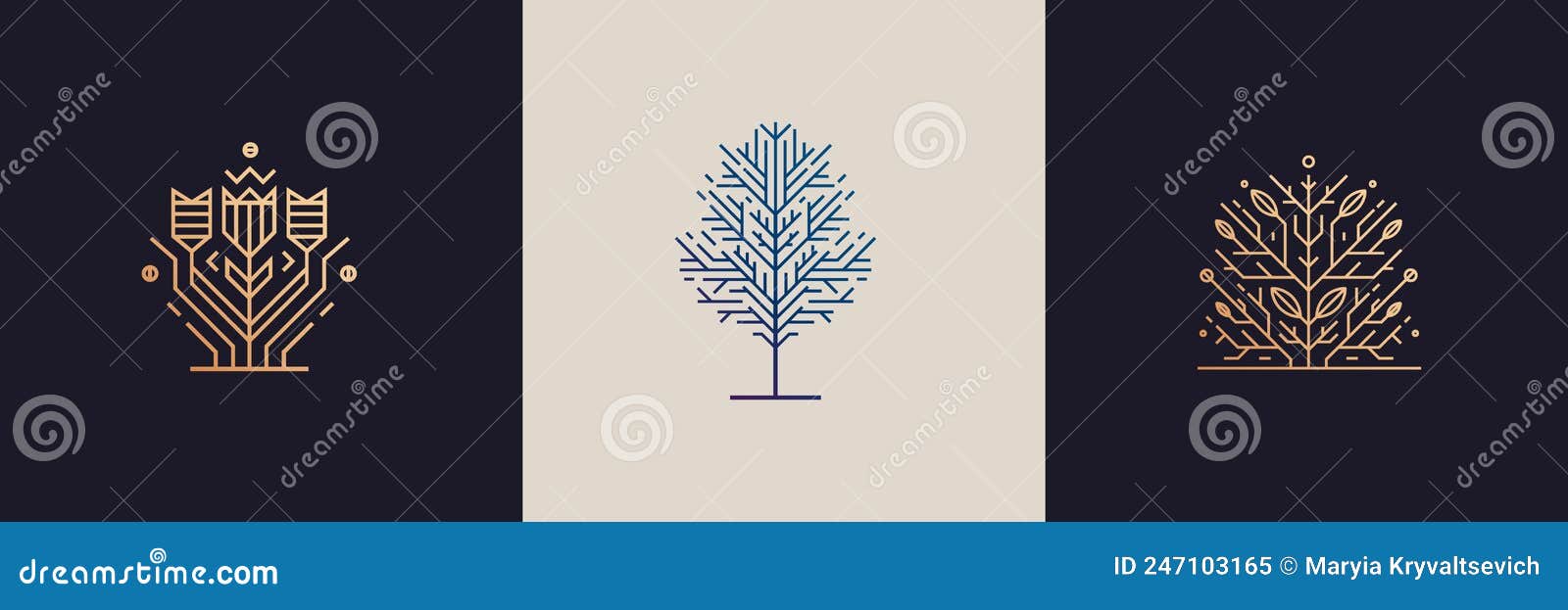 Vector Set of Abstract Geometric Line Nature Logos, Trees and Flowers ...