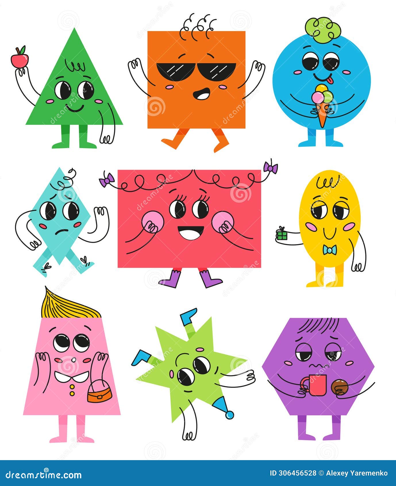 Vector Set of Abstract Geometric Shapes Characters Stock Vector ...