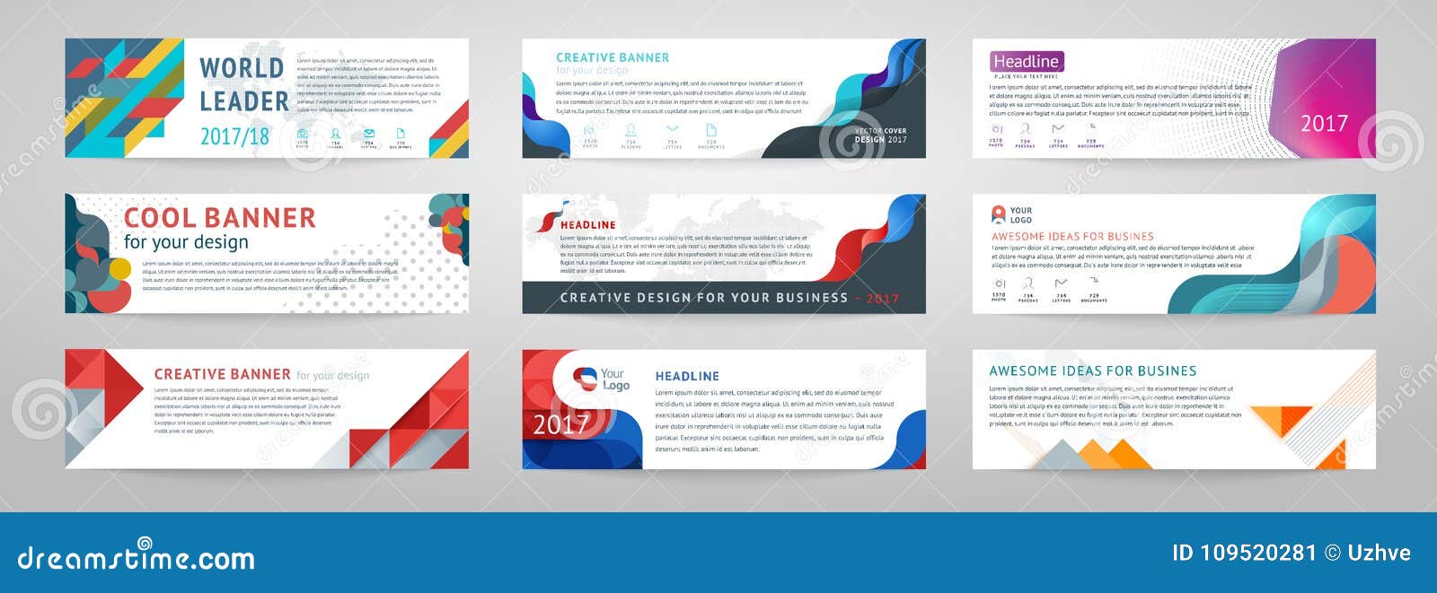 Vector Set of Abstract Horizontal Banner Stock Vector - Illustration of ...