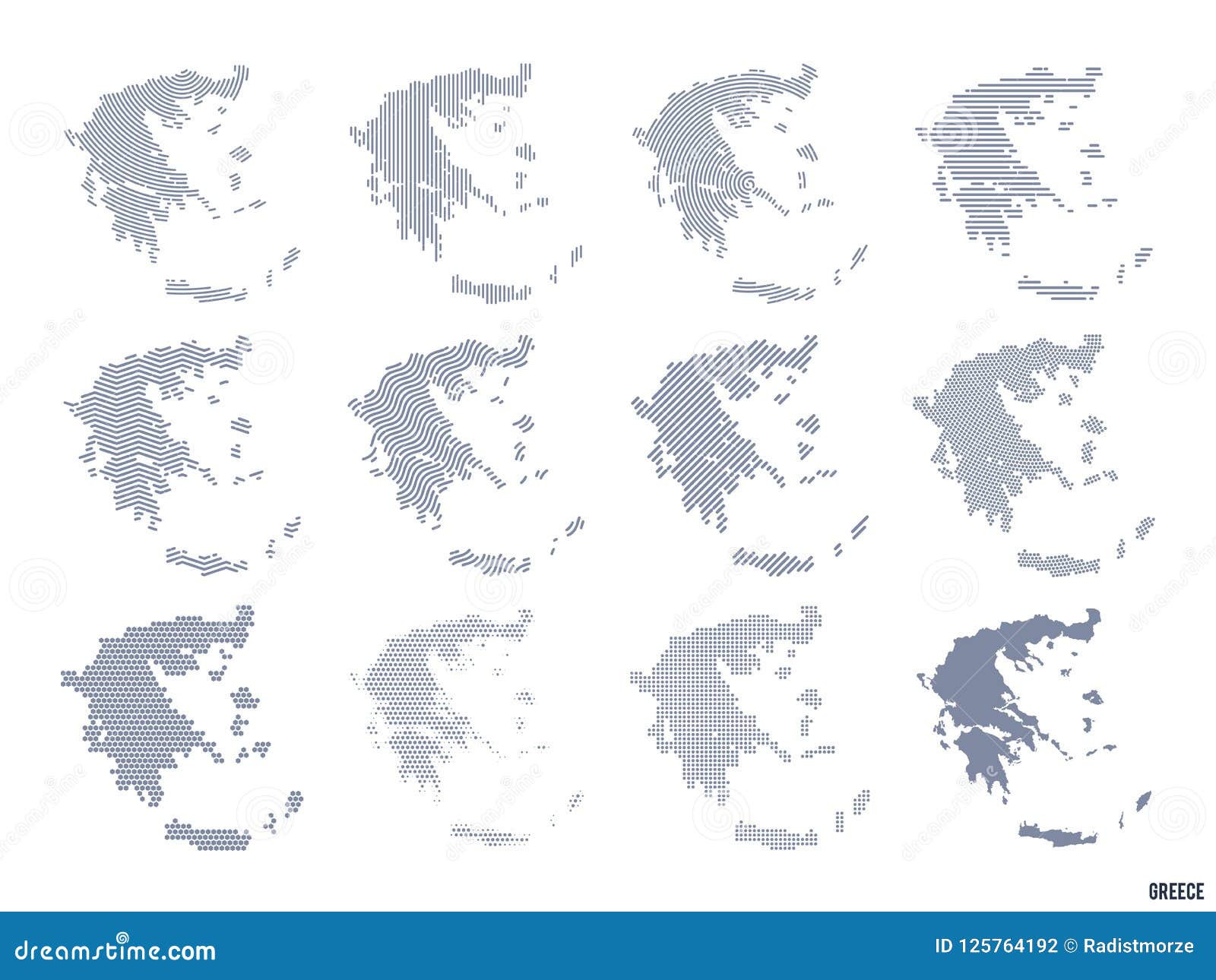 Vector Set of Abstract Maps of Greece in Different Styles. Stock ...