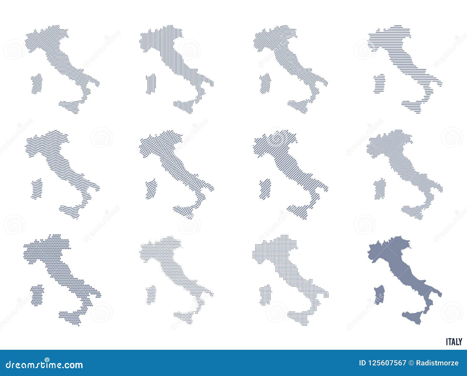 Vector Set of Abstract Maps of Italy in Different Styles. Stock ...