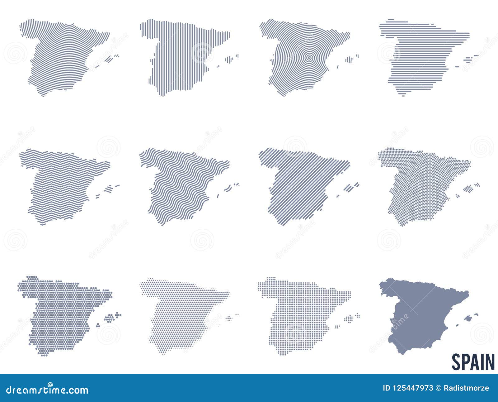 Vector Set of Abstract Maps of Spain in Different Styles. Stock ...