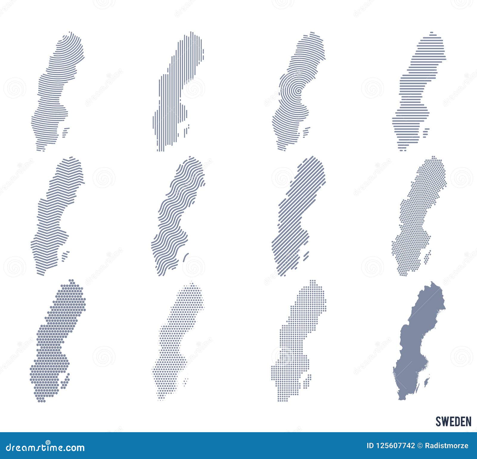 Vector Set of Abstract Maps of Sweden in Different Styles. Stock ...
