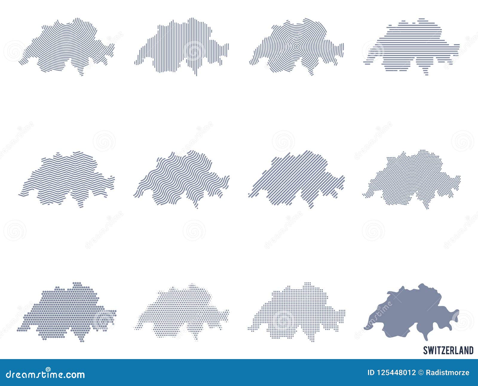 Vector Set of Abstract Maps of Switzerland in Different Styles. Stock ...