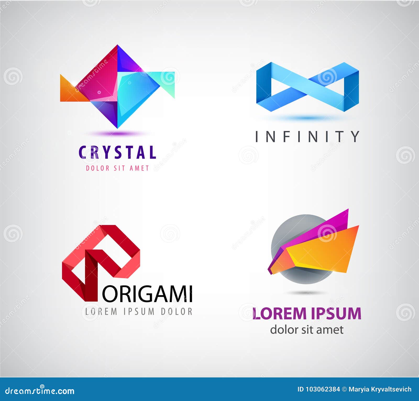 Vector Set of Abstract Origami Logos, Icons. Infinity, Crystal Stock ...