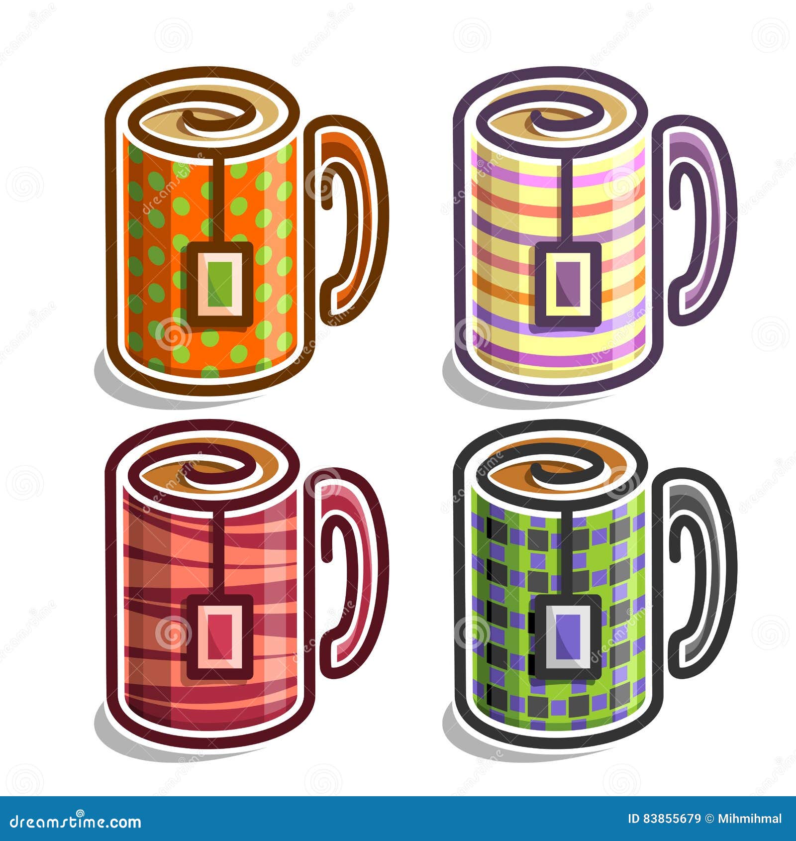 Vector Set Abstract Tea Cups Stock Vector - Illustration of geometric ...