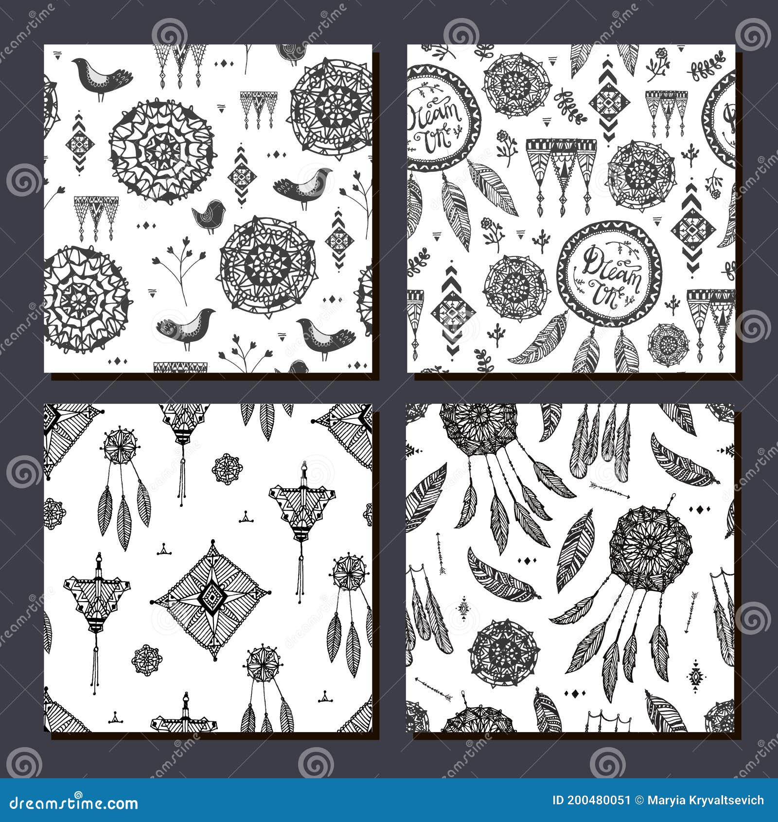 Seamless Boho Style Pattern With Outlined Rhombus Repeat Vector ...