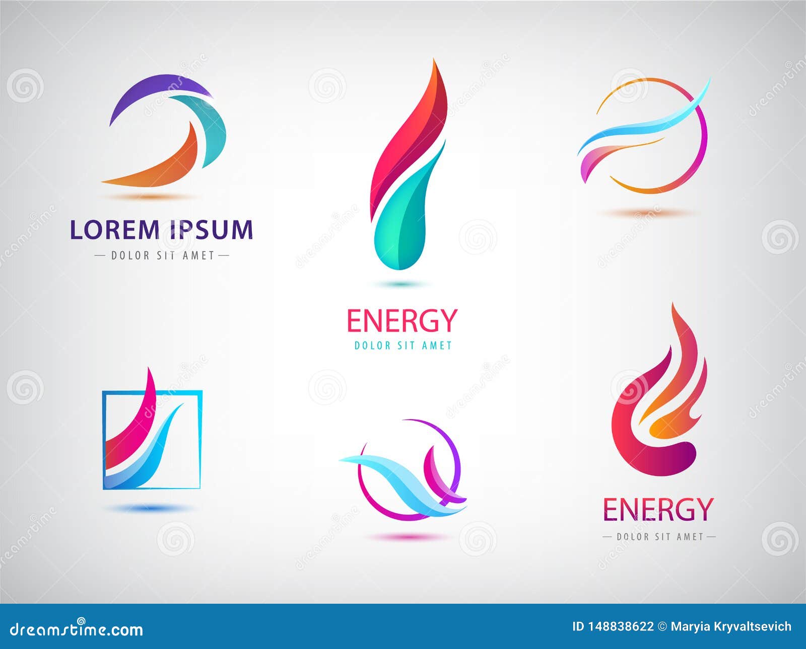 Vector Set of Abstract Wavy Energy, Power, Technology, Fire Logos ...