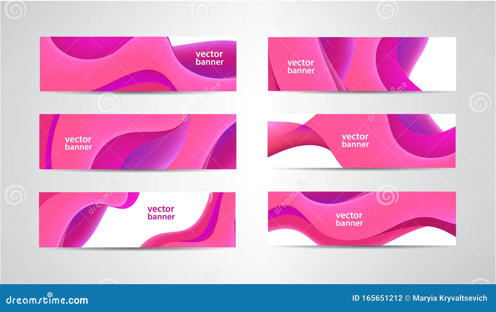 Vector Set of Abstract Wavy Pink Banners, 3d Flow Shape Horizontal ...