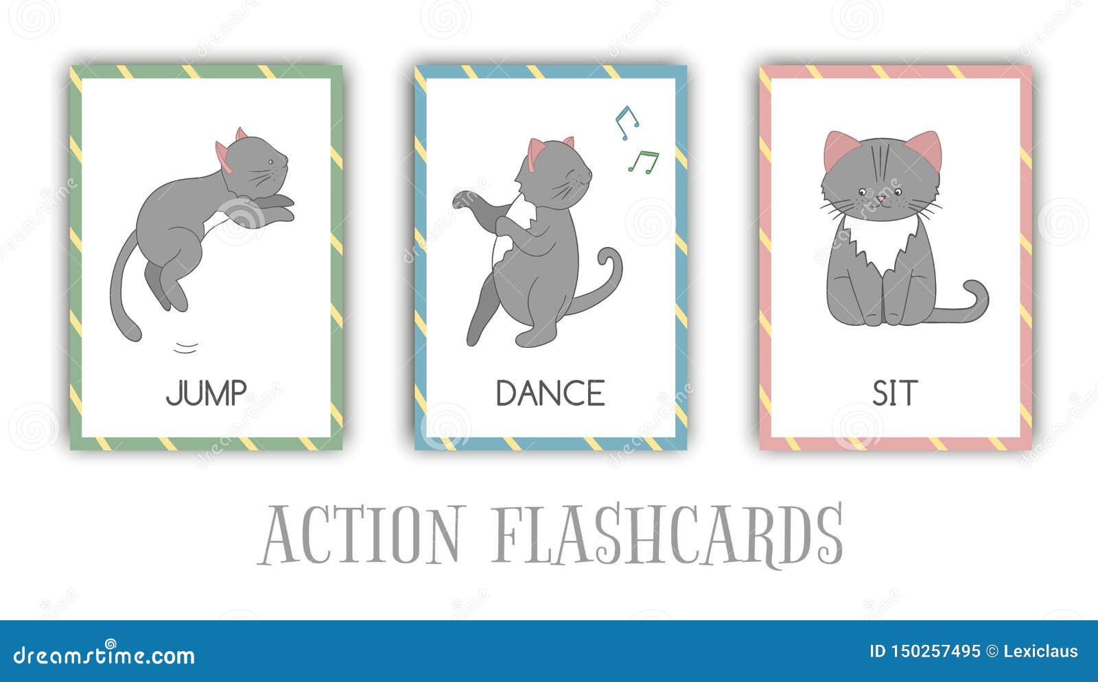 Vector Set of Actions Flash Cards with Cat Stock Vector - Illustration ...