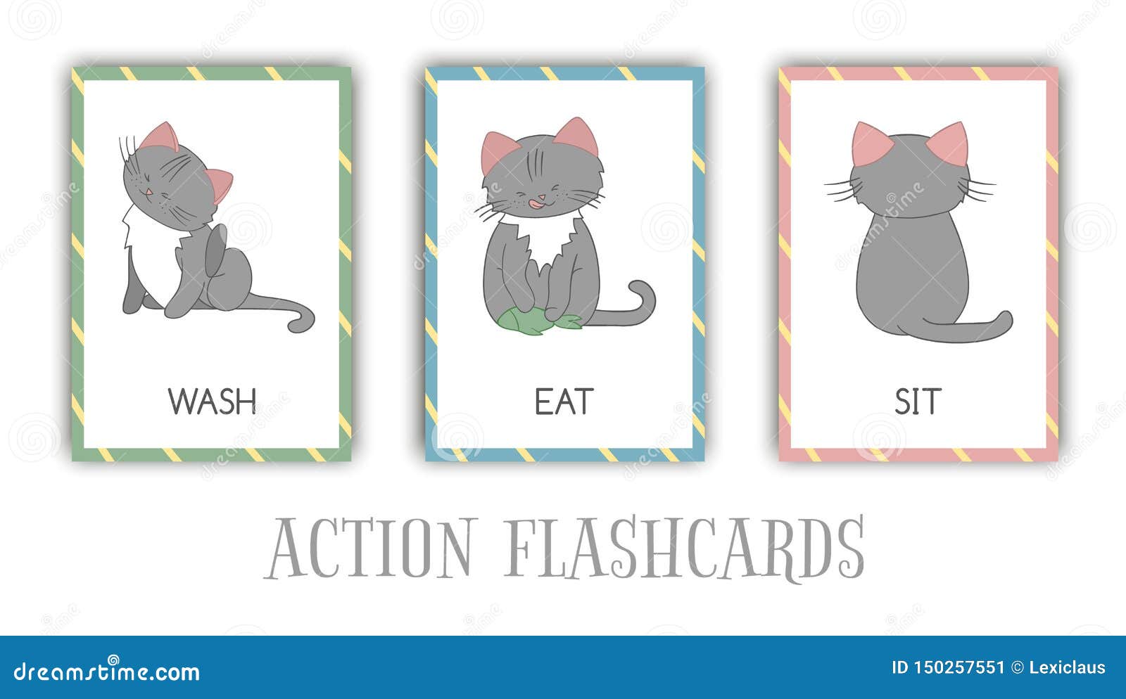 Vector Set of Actions Flash Cards with Cat Stock Vector - Illustration ...