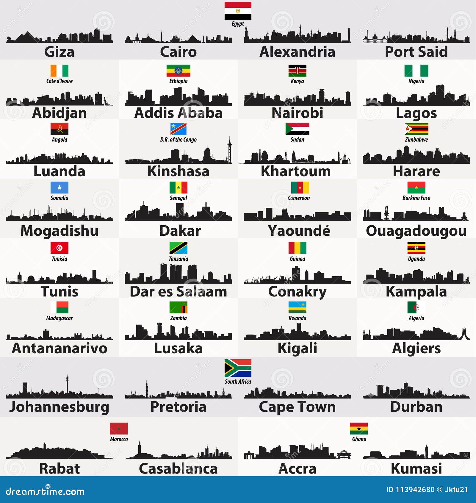 Vector Set of African Cities Abstract Skylines Silhouettes Stock Vector ...