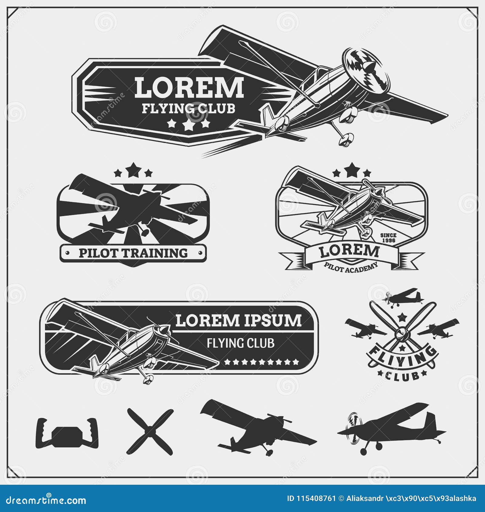 Vector Set of Airplane Emblems, Labels, Badges and Design Elements ...