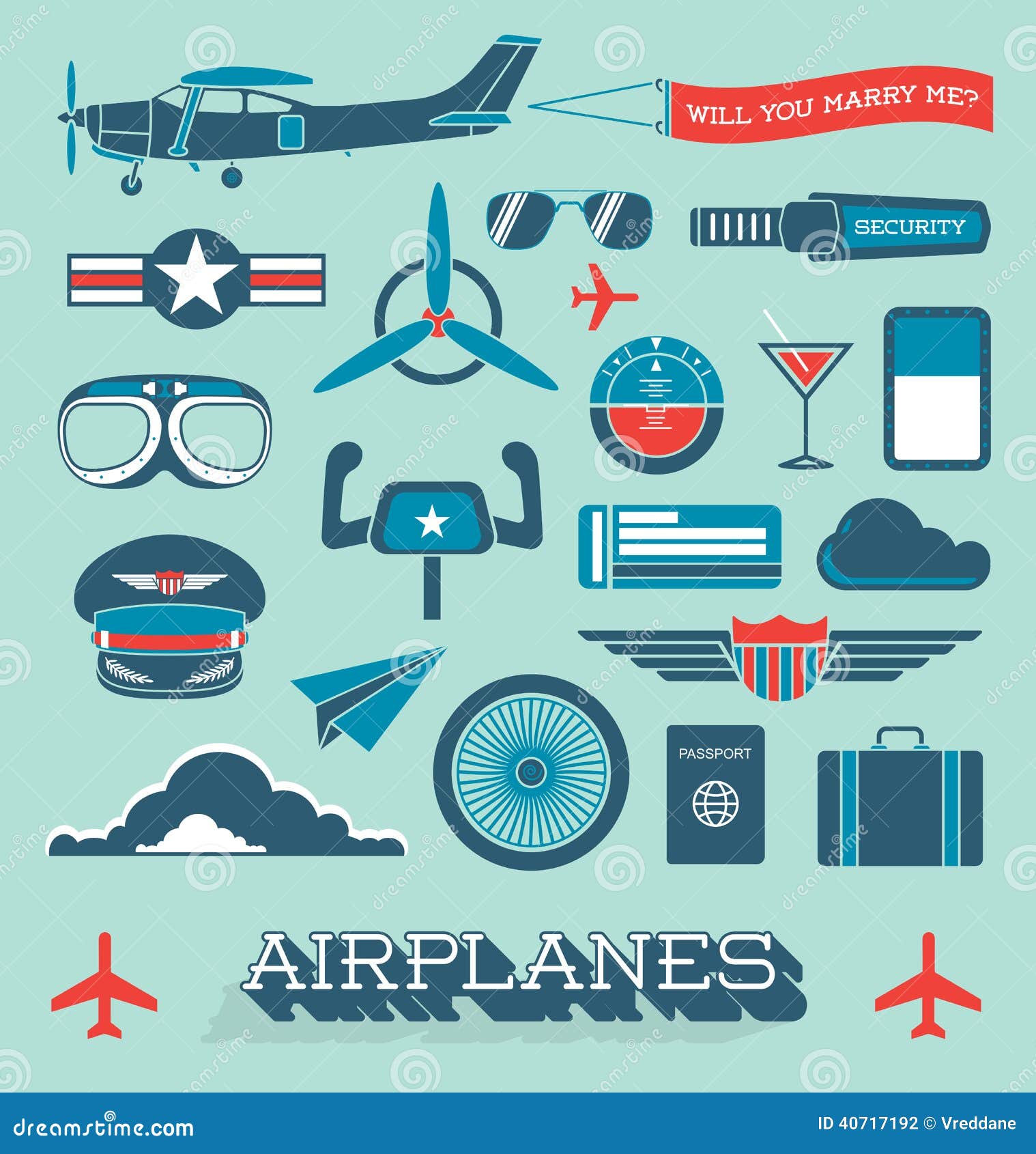 Vector Set: Airplanes and Flight Icons and Objects Stock Illustration ...