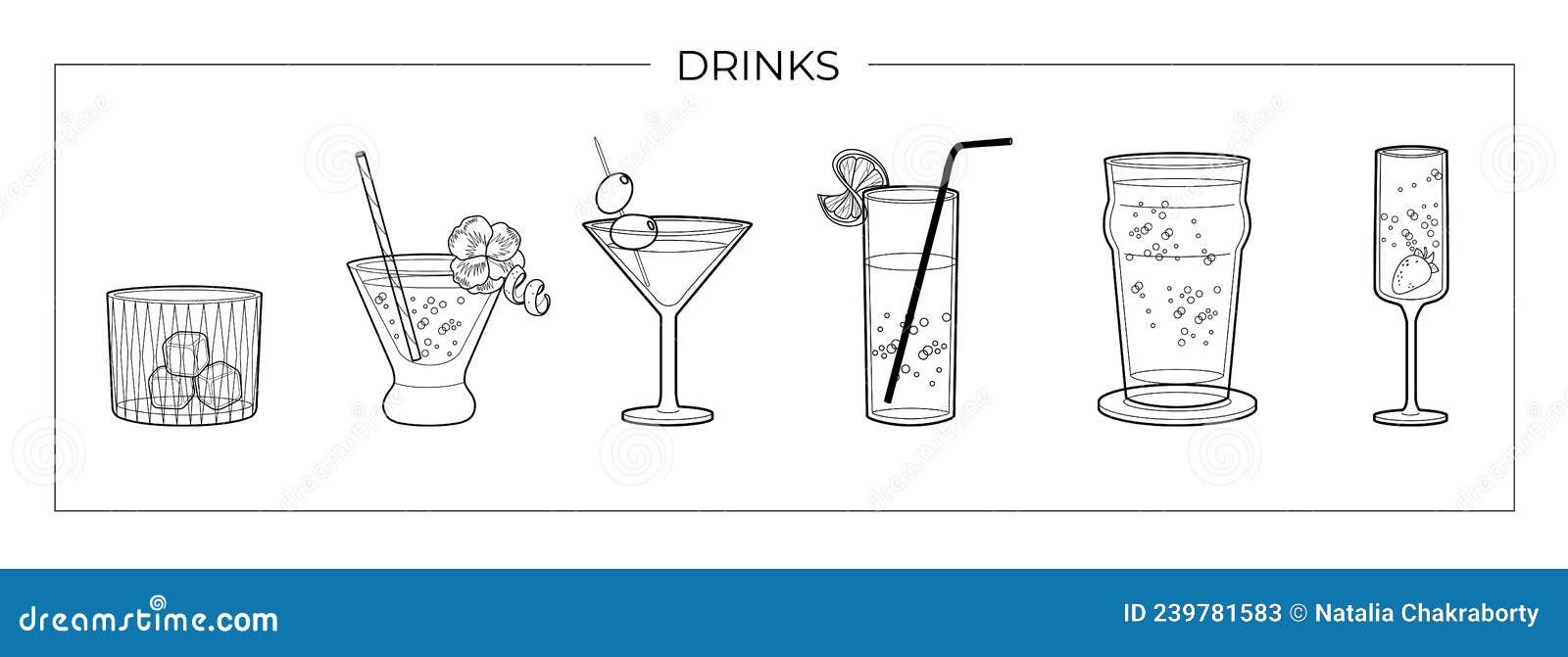 Vector Set of Alcohol Drinks Line Art Illustration Stock Vector ...