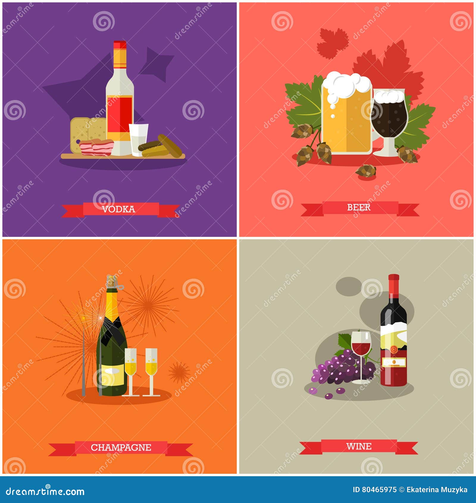 Vector Set of Alcoholic Beverages, Flat Design Stock Vector ...