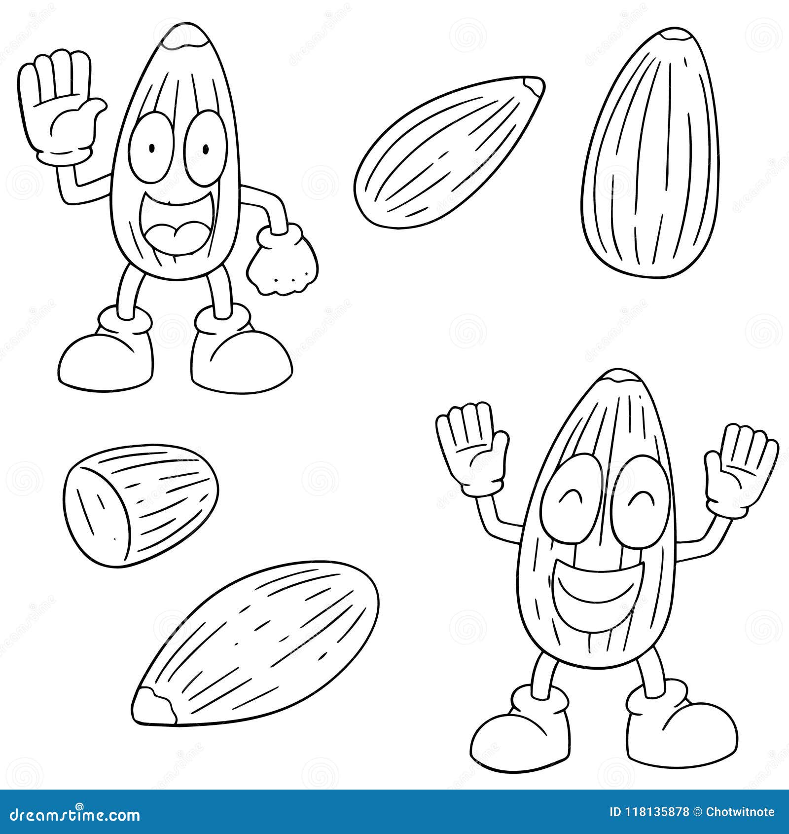 Vector Set of Almond Cartoon Stock Vector - Illustration of collection ...