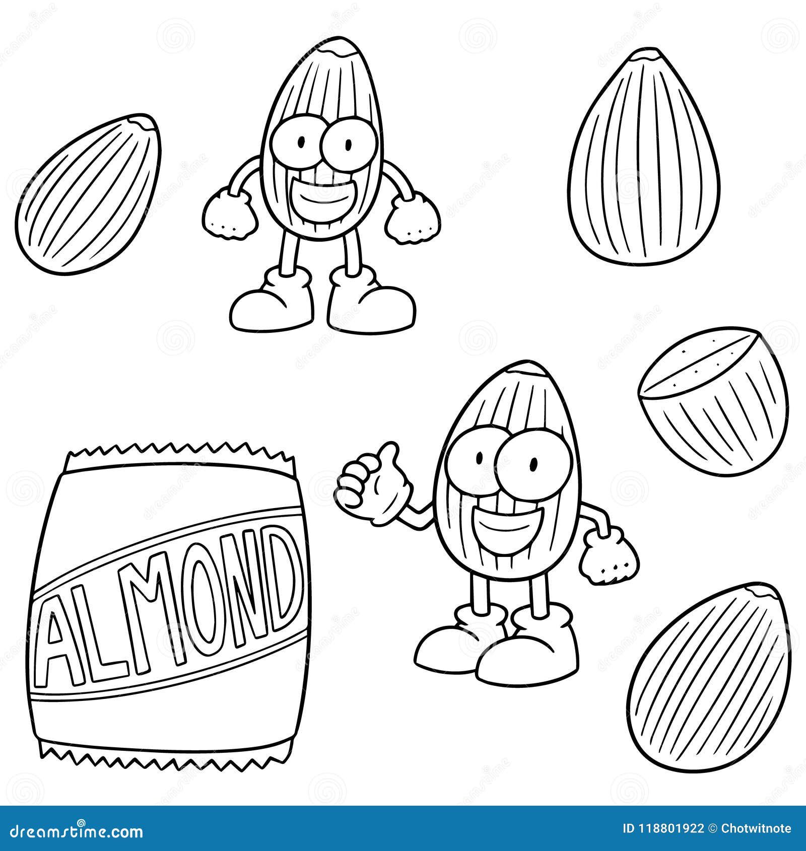 Vector Set of Almond Cartoon Stock Vector - Illustration of clip ...