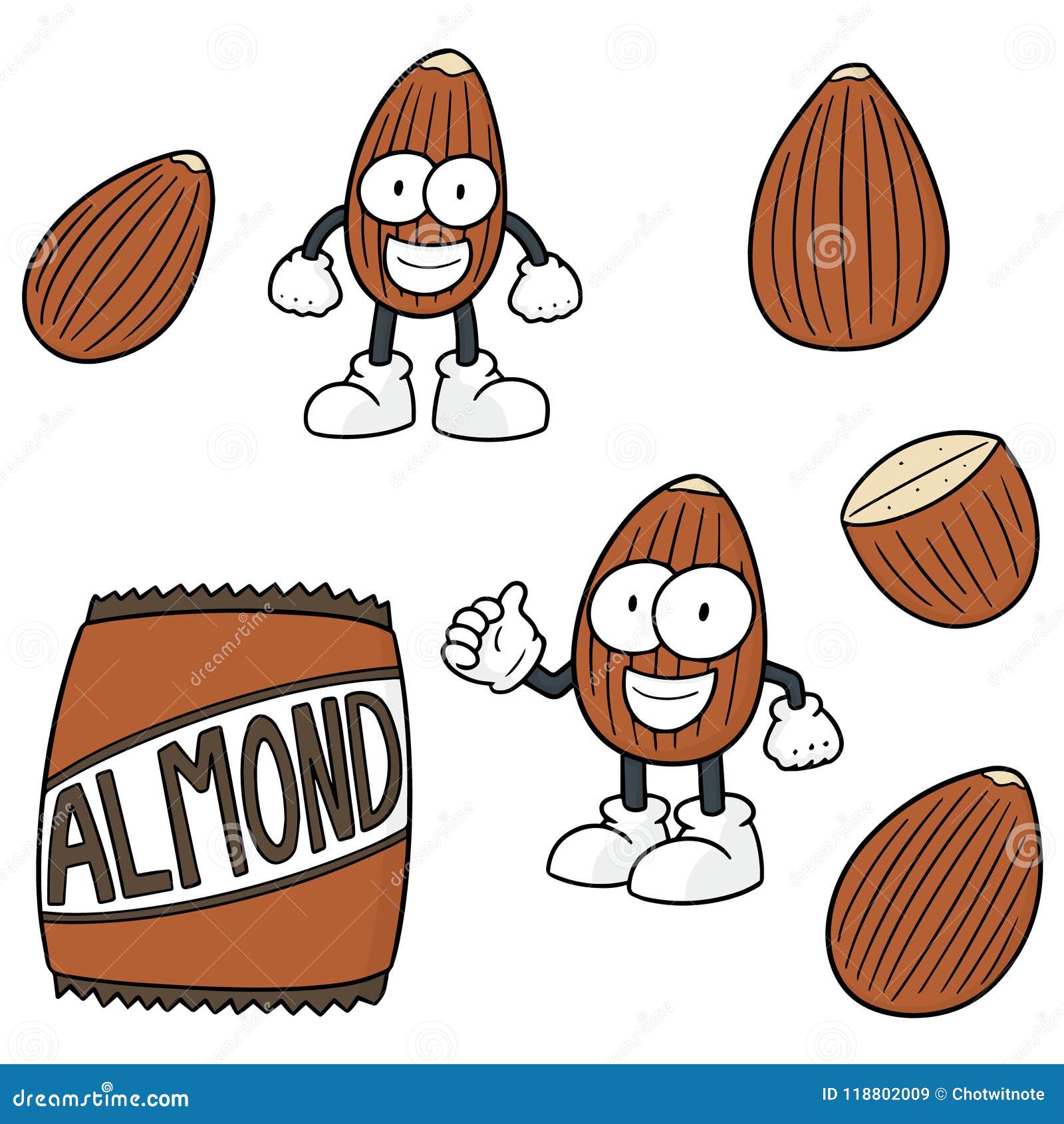 Vector Set of Almond Cartoon Stock Vector - Illustration of sketching ...