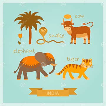 Vector Set of Amusing Indian Animals Stock Vector - Illustration of ...