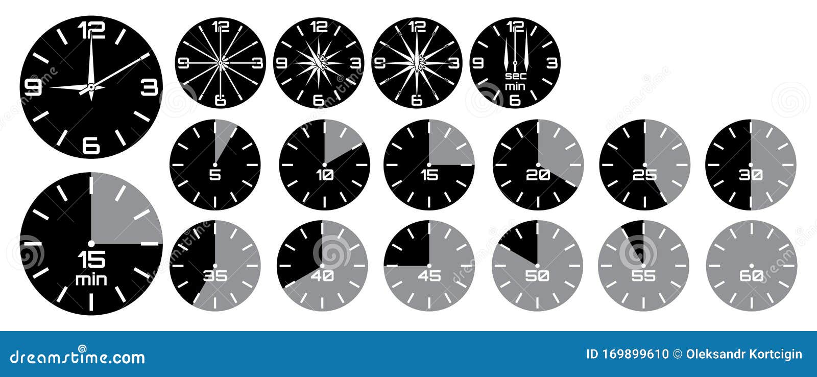 Vector Set Analog Clock With Arrows Stopwatch With Tick Marks Stock Vector Illustration Of