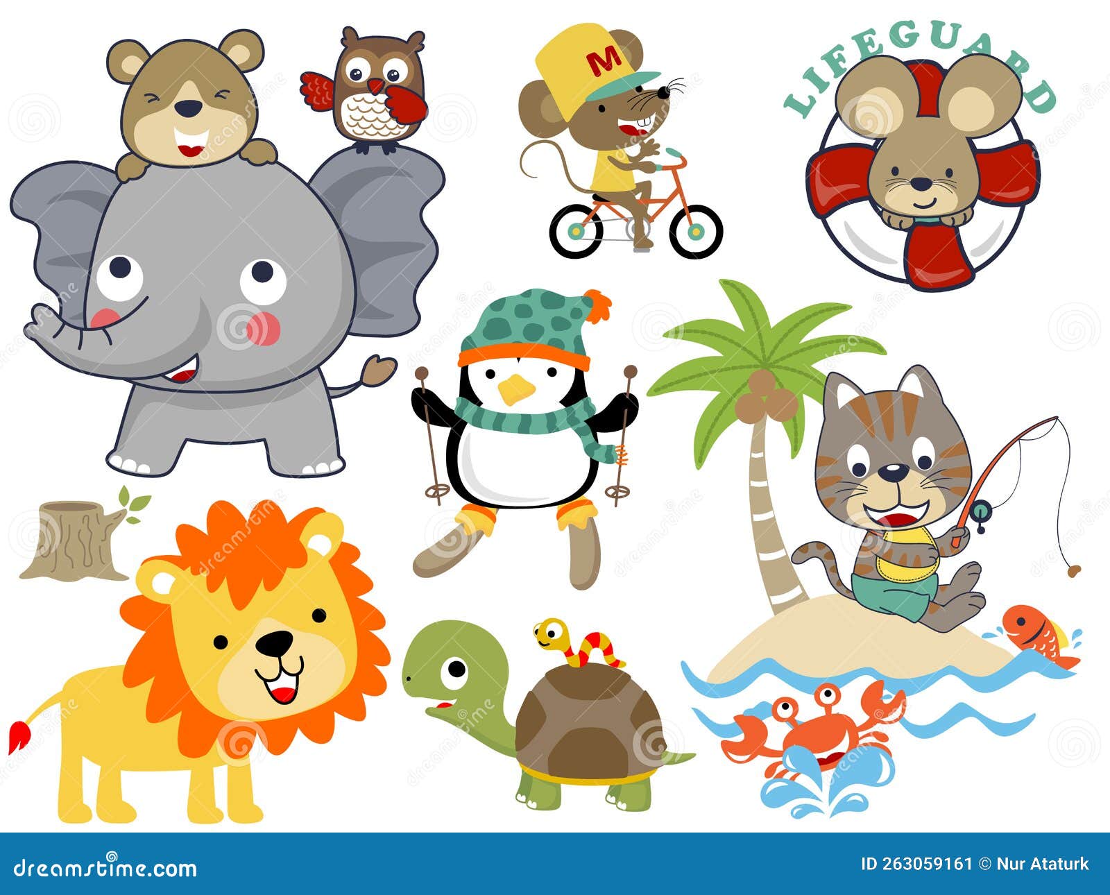 Vector Set of Animals Cartoon in Different Activity Stock Vector ...