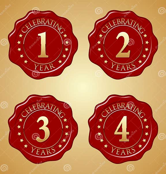 Vector Set of Anniversary Red Wax Seal First, Second, Third, Fourth ...