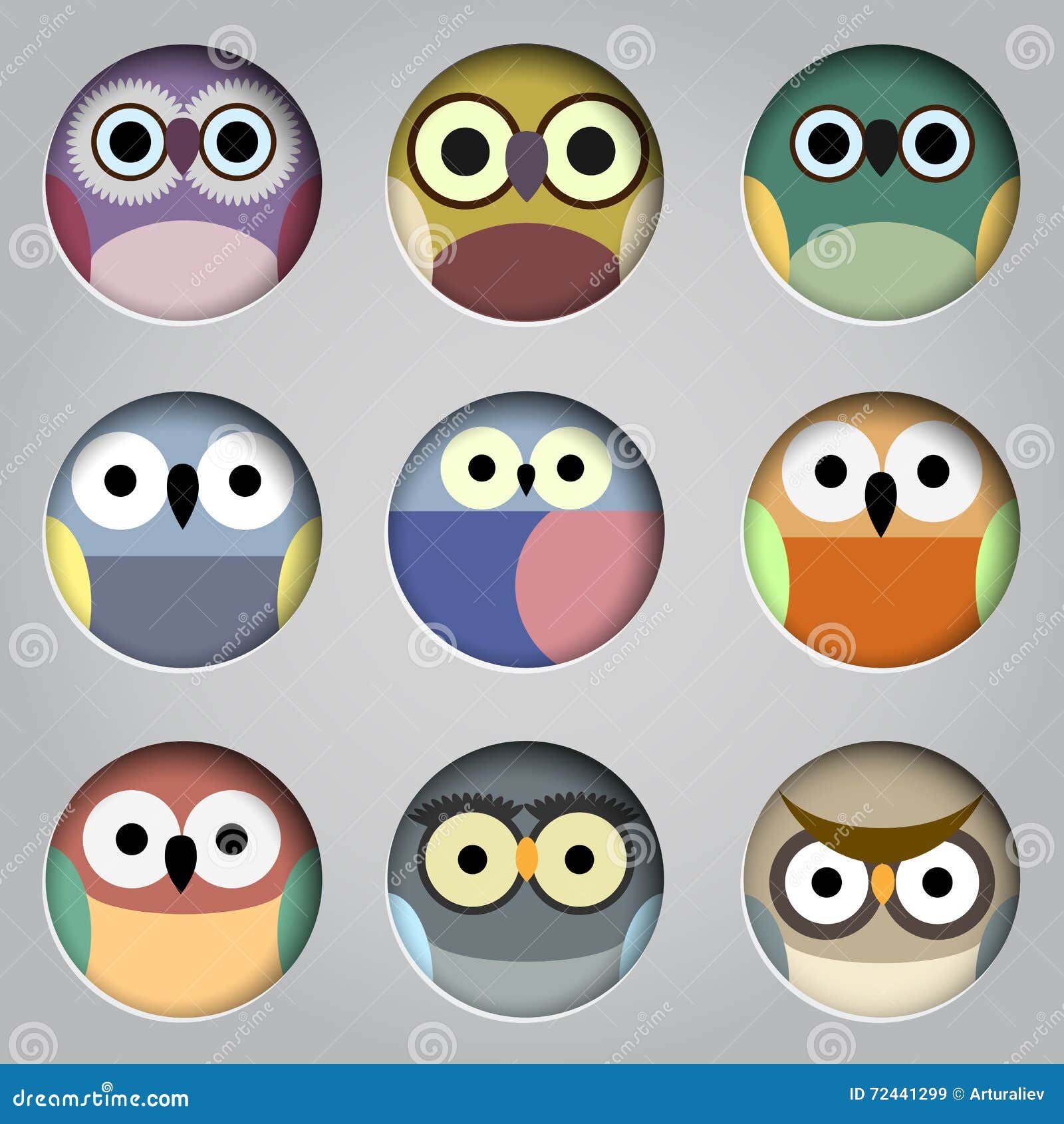 Vector Set of App Icons Cute Owls Stock Vector - Illustration of ...