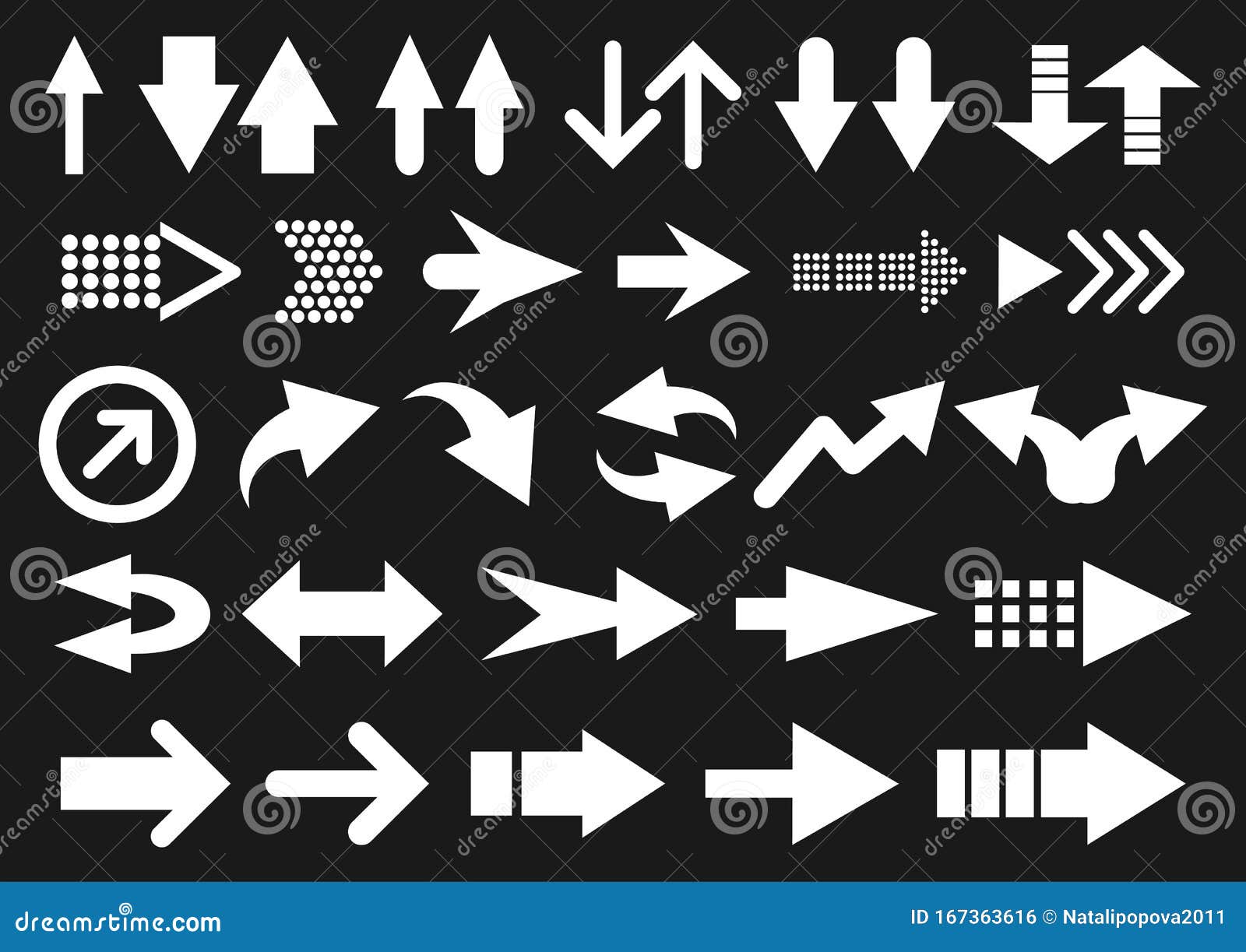 Vector Set of Arrow Shapes Isolated on Black Stock Vector ...