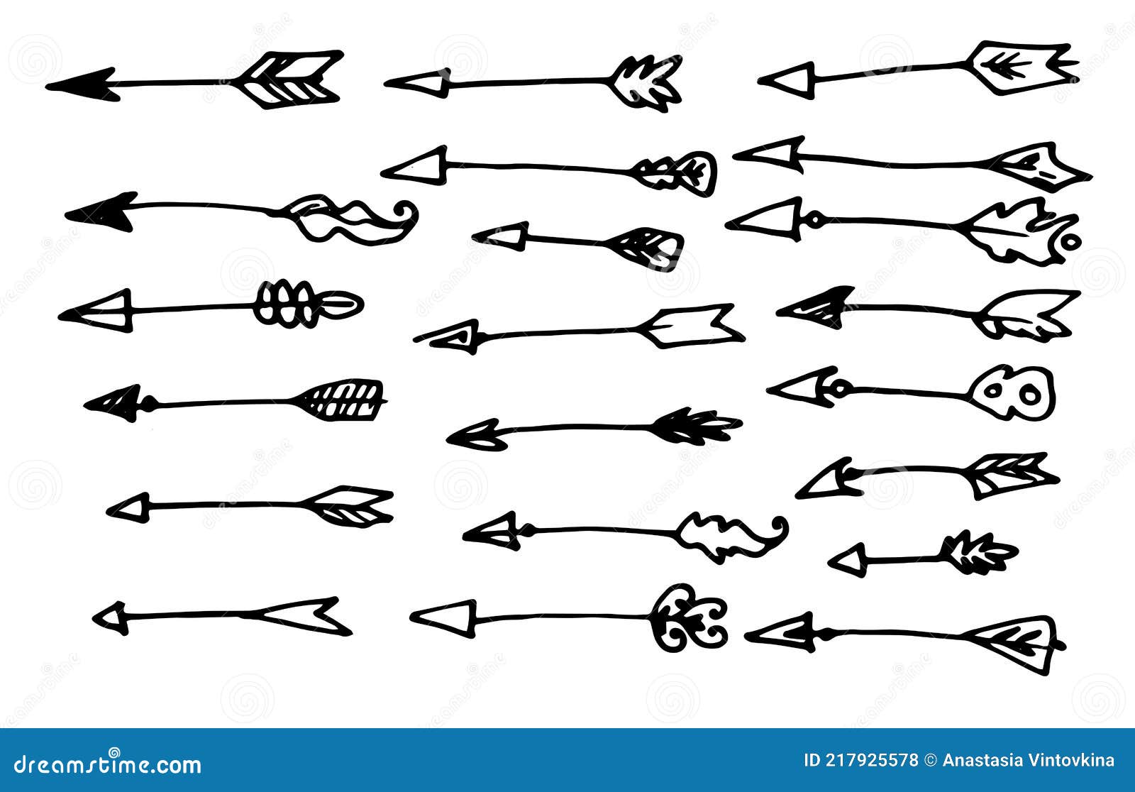 Vector Set of Arrows. Hand Drawn Doodle Style Vintage Arrow Set ...