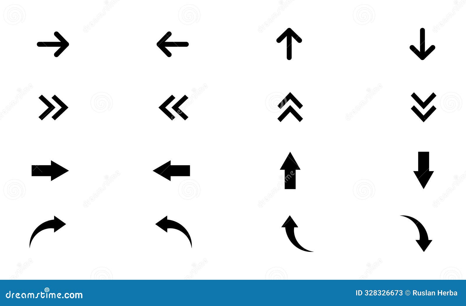 Vector Set of Arrows : Up, Down, Right and Left. Arrows Ways and Paths ...