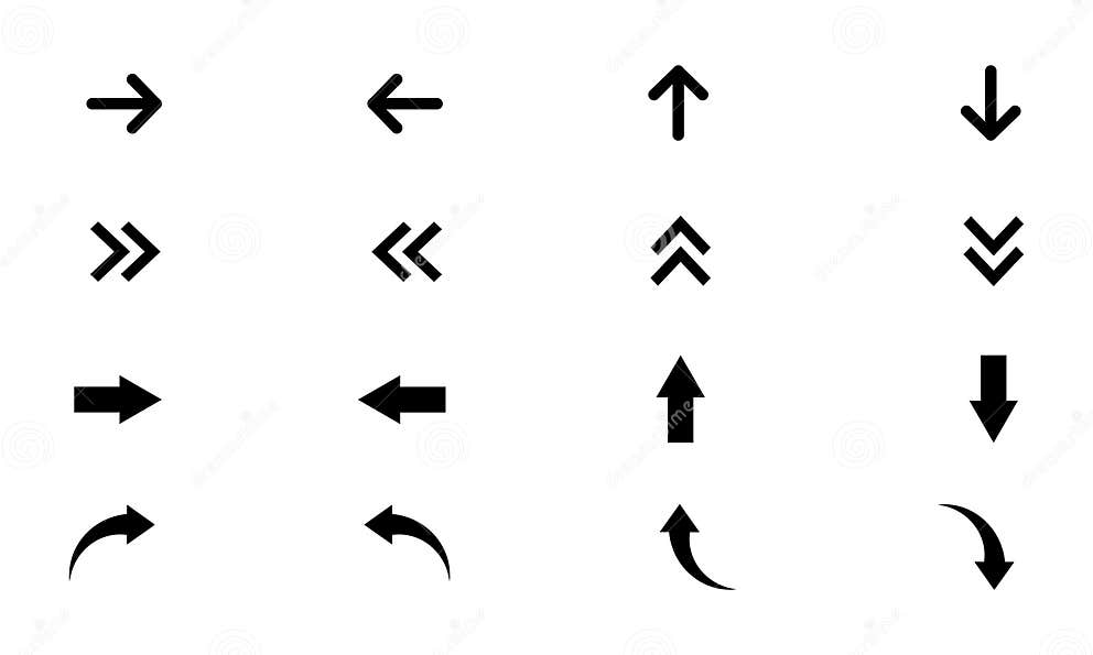 Vector Set of Arrows : Up, Down, Right and Left. Arrows Ways and Paths ...